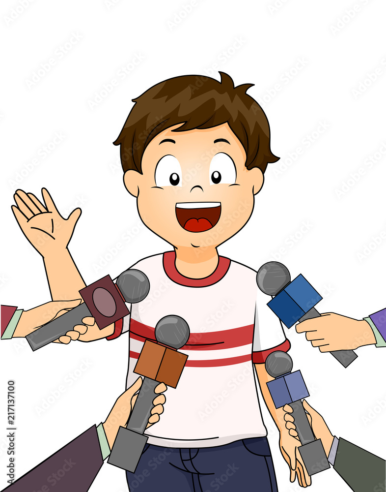 Kid Boy Interview Reporter Illustration Stock Vector | Adobe Stock