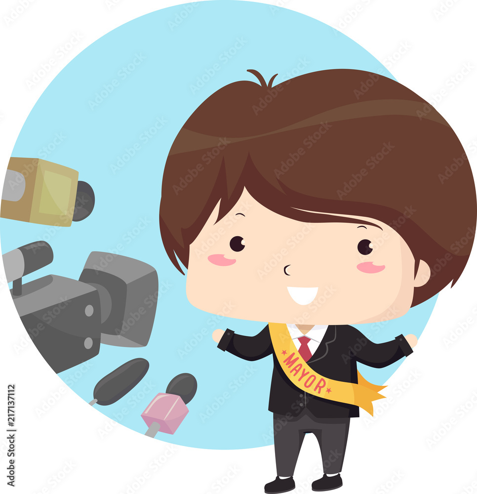 Kid Boy Mayor Camera Interview Illustration Stock Vector | Adobe Stock