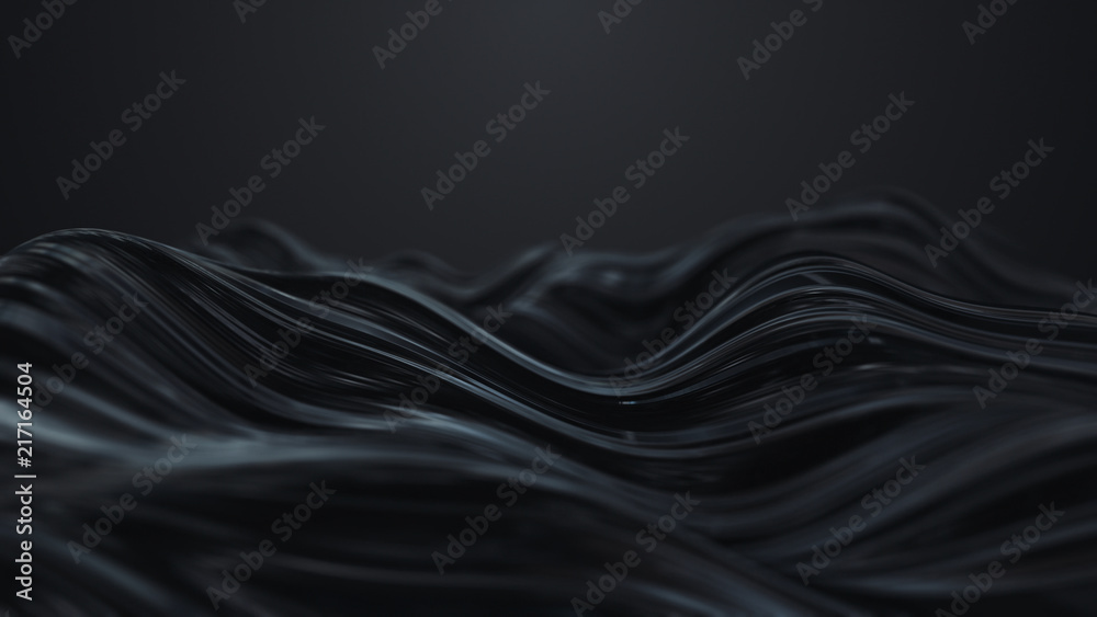 3d render Abstract black wave on dark background Stock Illustration ...