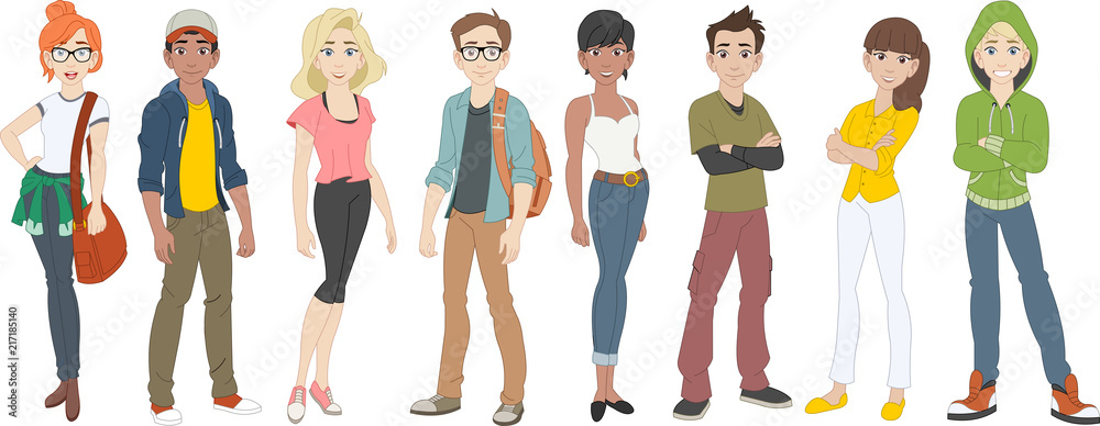 Group of cartoon young people. Teenagers. Stock Vector | Adobe Stock