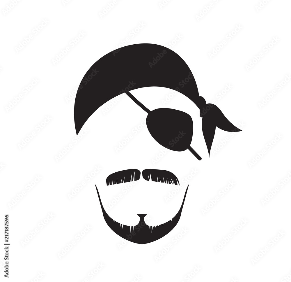 Pirate face with one eye and beard silhouette. Vector illustration ...