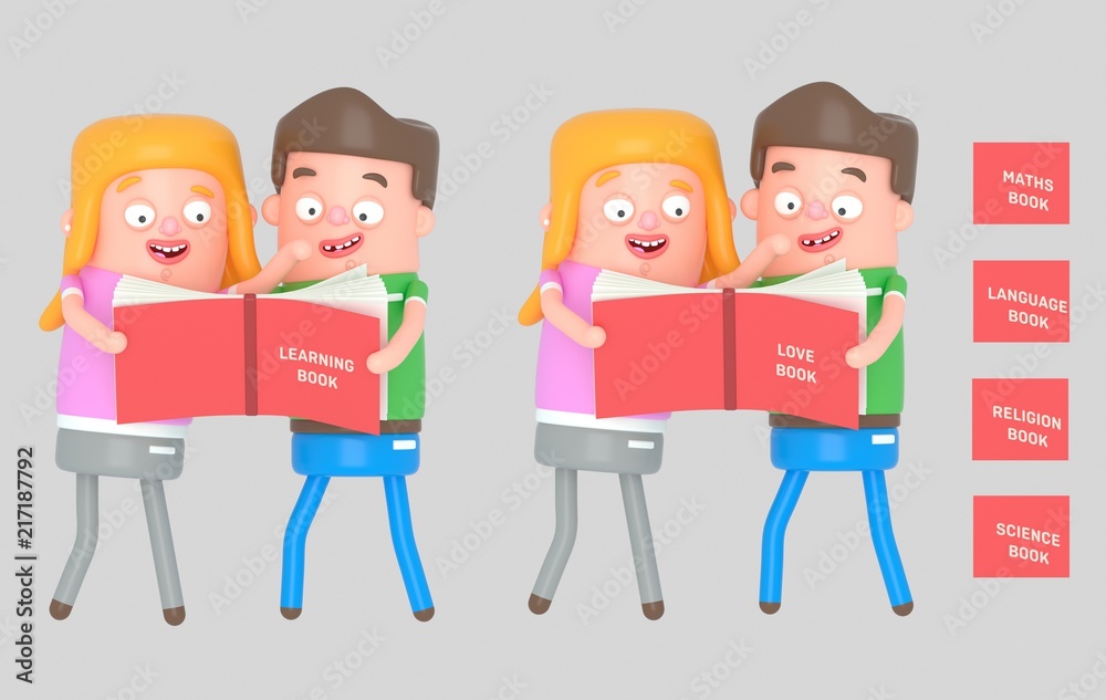 Kids reading a red book. Isolate. Easy automatic vectorization. Easy ...
