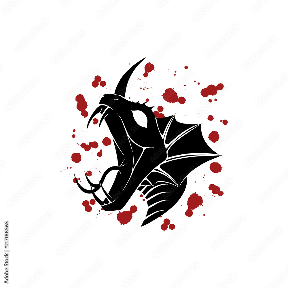 Mystic snake's head vector illustration on red blood stains. Hand drawn ...