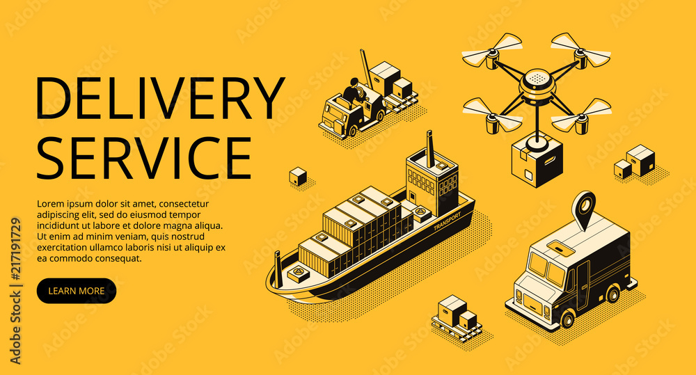 Delivery service transport vector illustration of air freight, ship ...