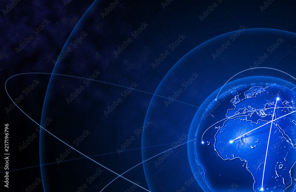 Connection lines and orbits Around Earth Globe, Theme Background with ...