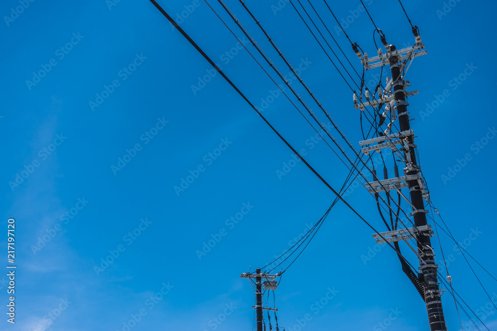 Tangled Electricity Wires and electricity pole, Power Utilities with ...
