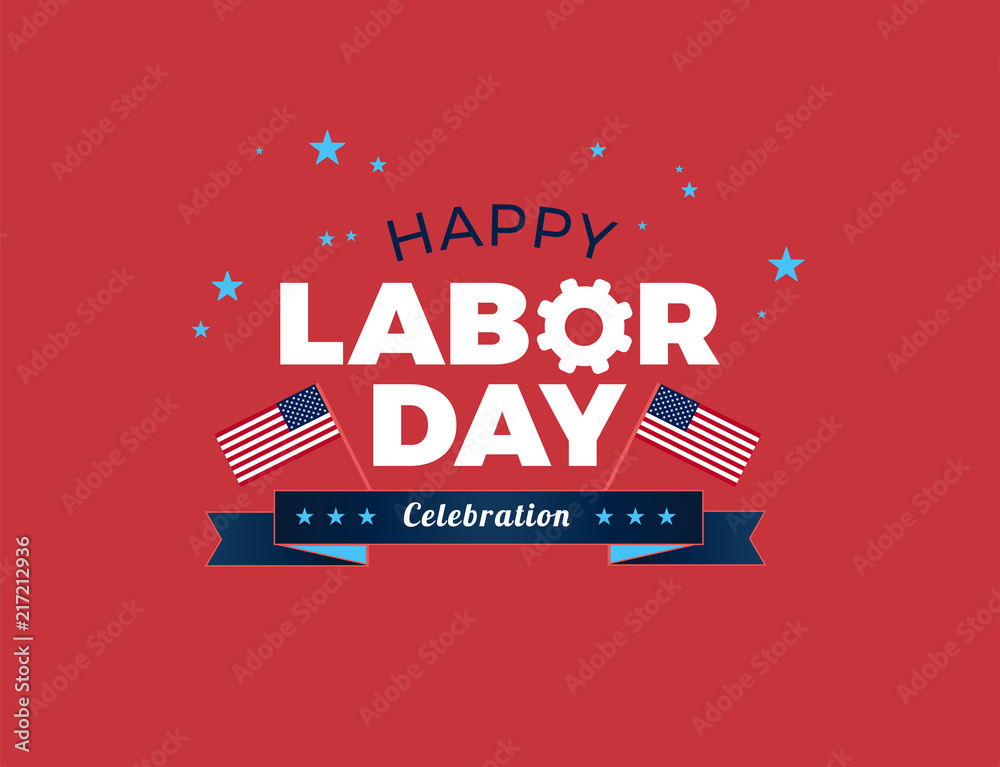 Happy Labor Day USA celebration vector illustration with American flags ...