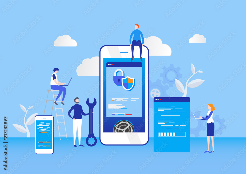 Mobile application development process. Developer, Programmer, Teamwork ...