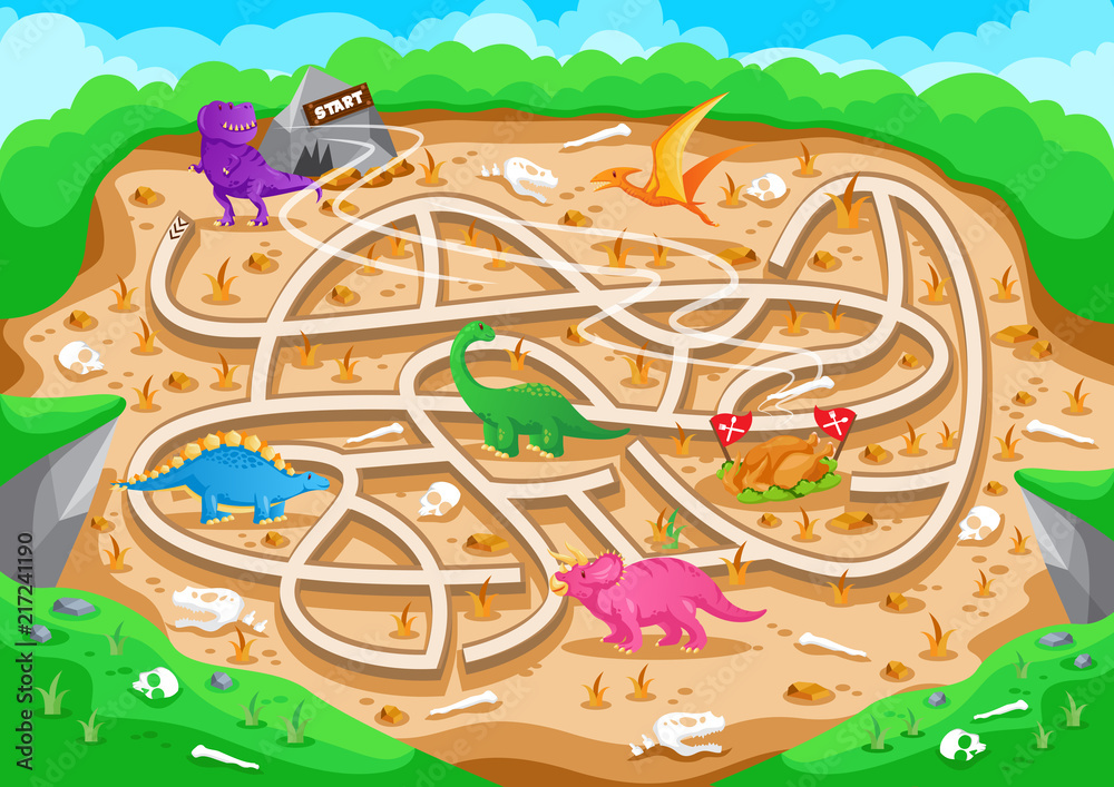 Fun Educational Prehistoric Dinosaur Theme Maze Puzzle Games For ...
