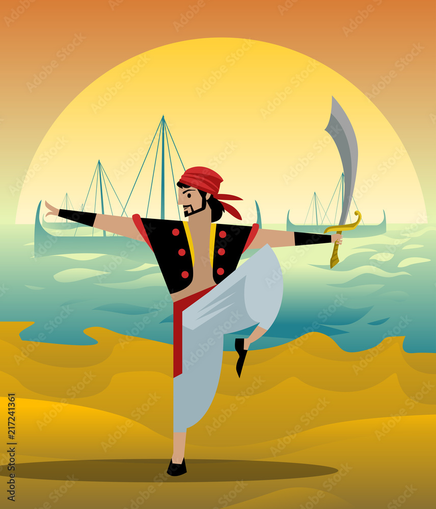 arab sailor with scimitar sword Stock Vector | Adobe Stock