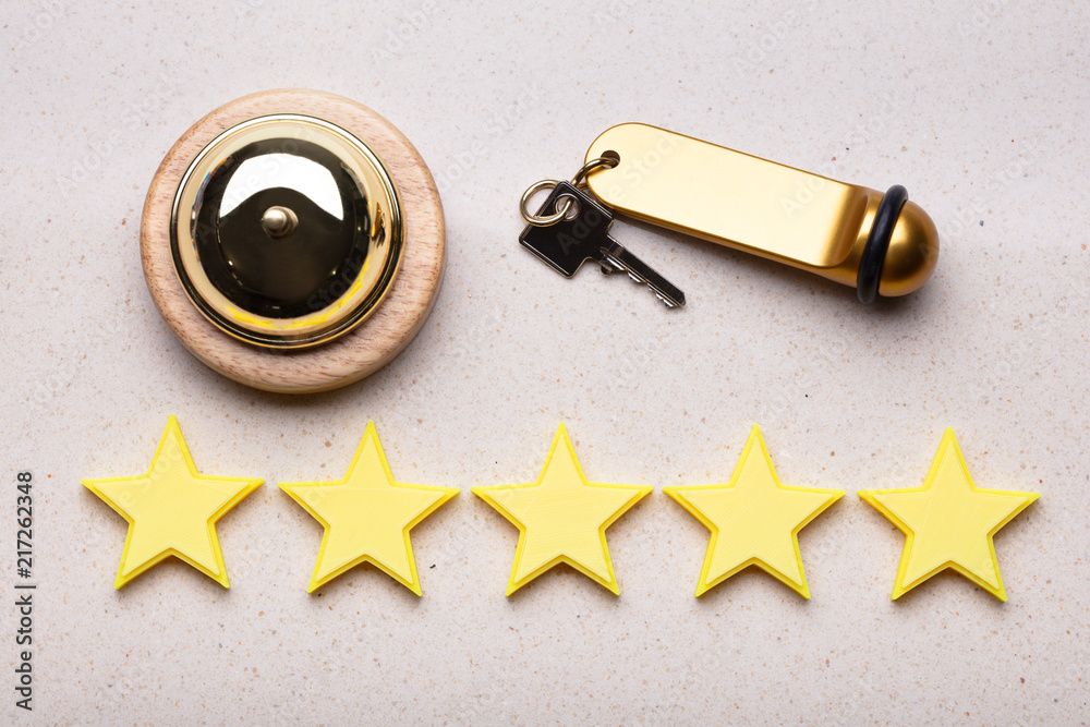 Service Bell, Hotel Key And Five Star Rating Icon Stock Photo | Adobe Stock