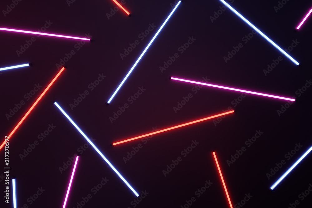 Neon Tube pattern on dark background. 3d rendering Stock Illustration ...
