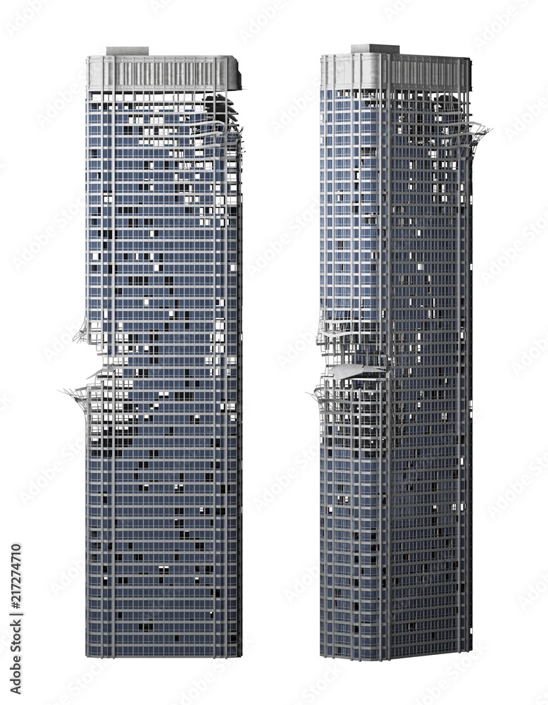 destroyed skyscraper building isolated on white Stock Illustration ...