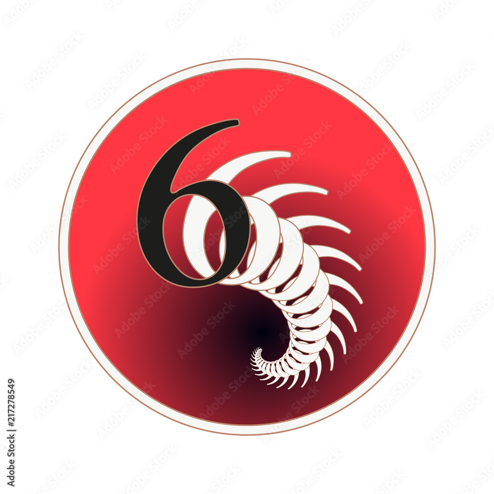 number 6 circular label with fractal spiral tail pattern in red Stock ...