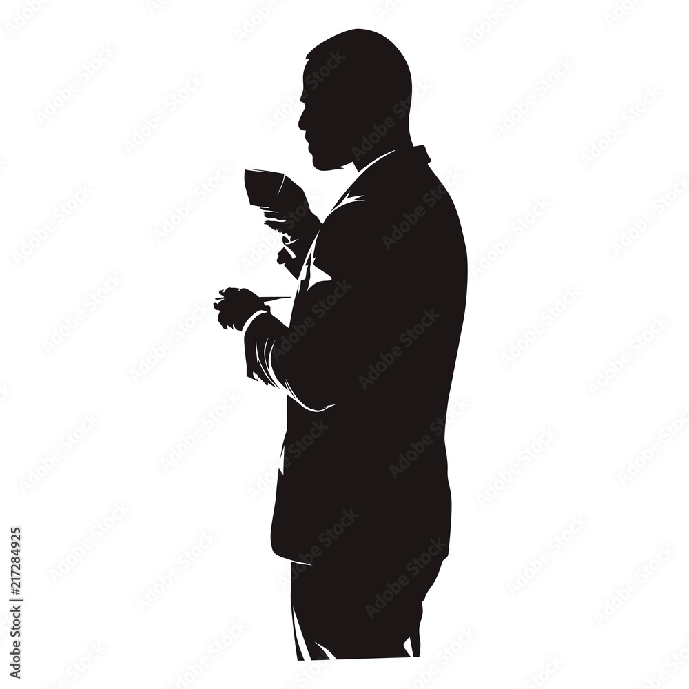 Business Man Drinking Coffee Isolated Vector Silhouette Coffee Break