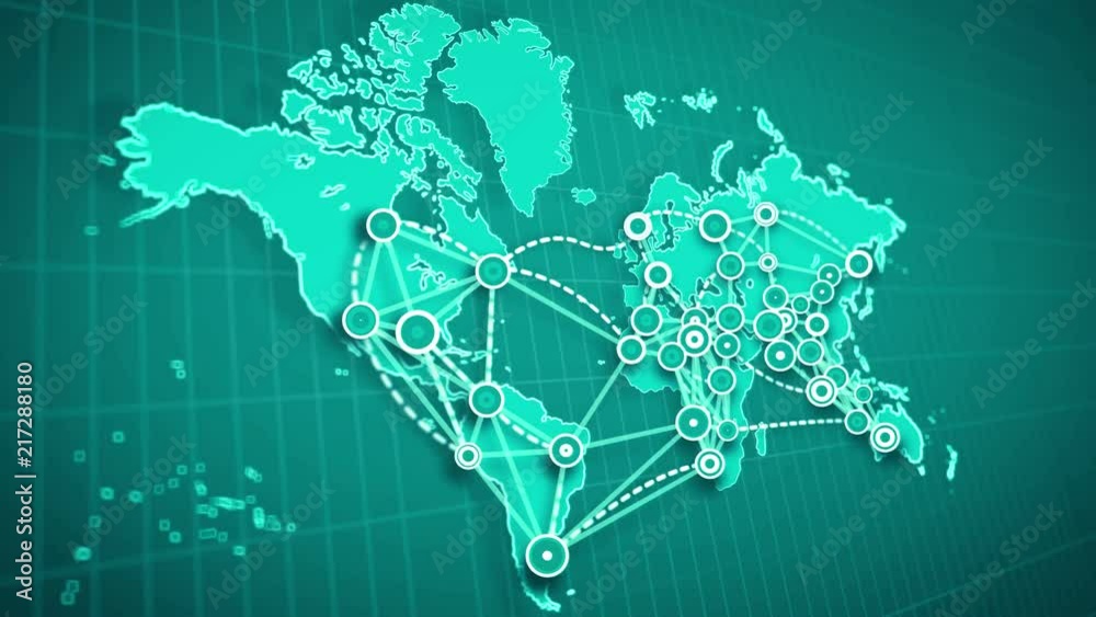 A hi-tech 3d rendering of an abstract world map linking big cities ...
