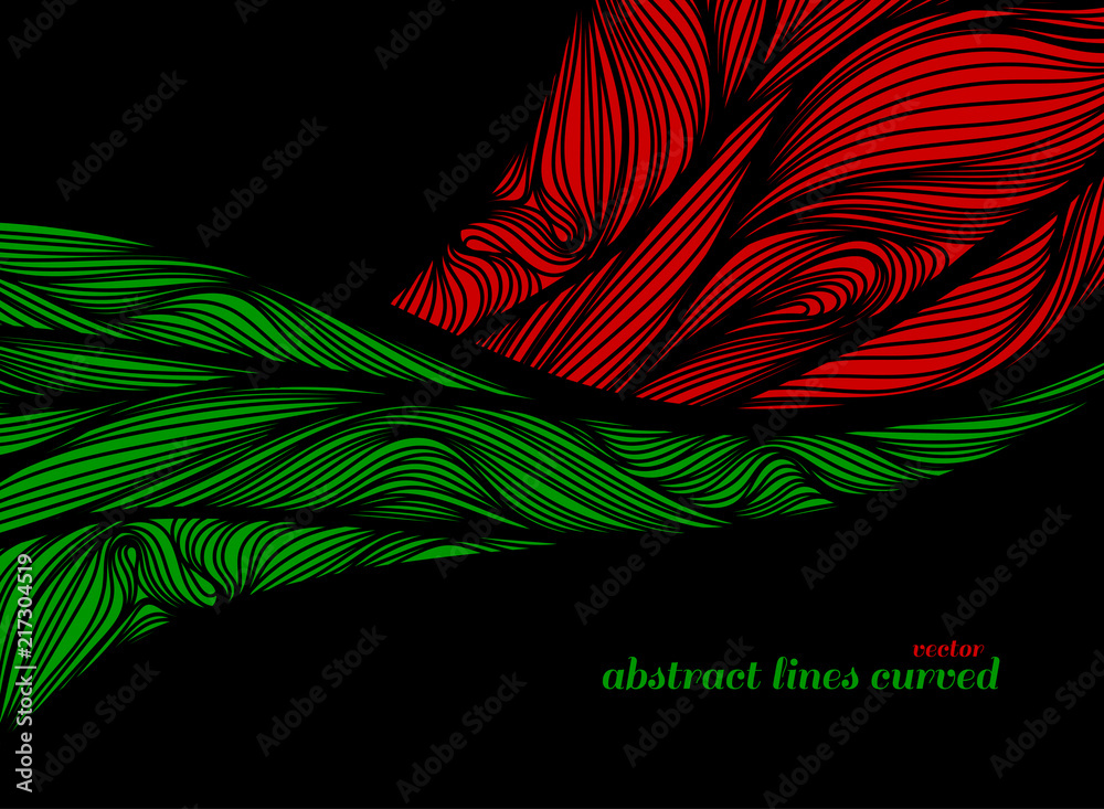 Abstract green and red lines art pattern vector wallpaper on a black ...