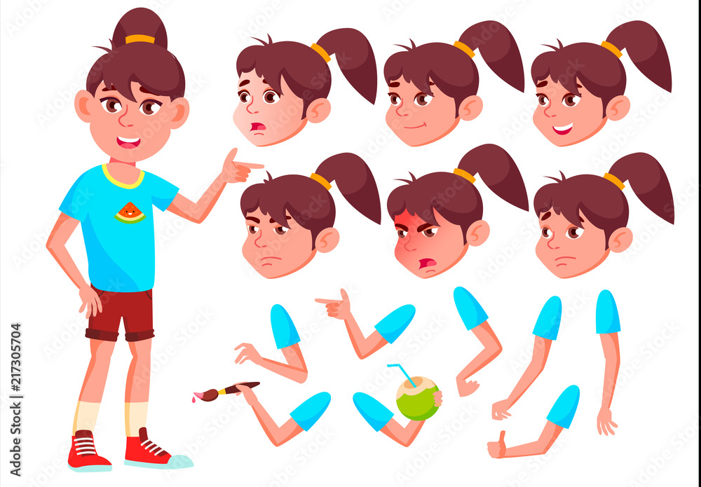 Girl, Child, Kid, Teen Vector. Beautiful. Youth, Caucasian. Face ...