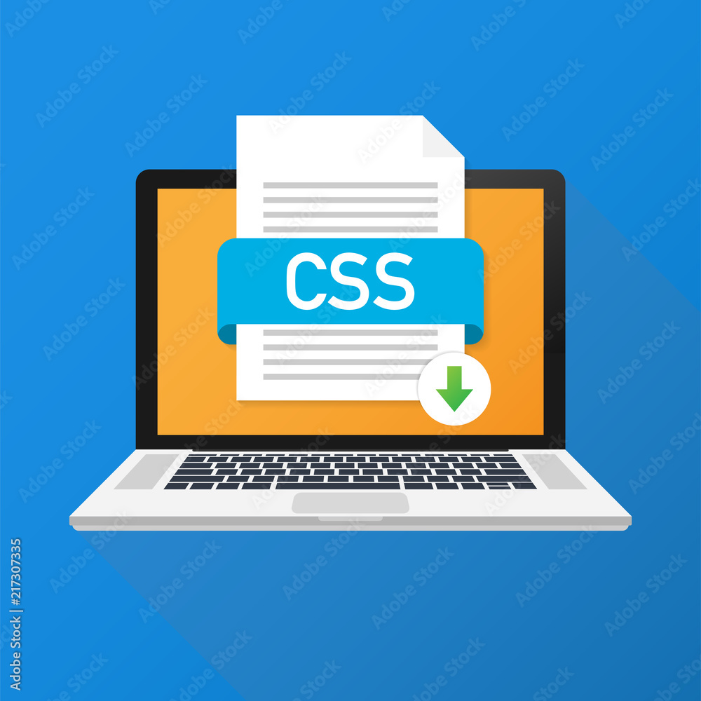 Download CSS button on laptop screen. Downloading document concept ...