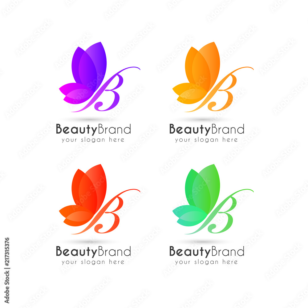 butterfly logo design. letter b logo design template. Stock ...
