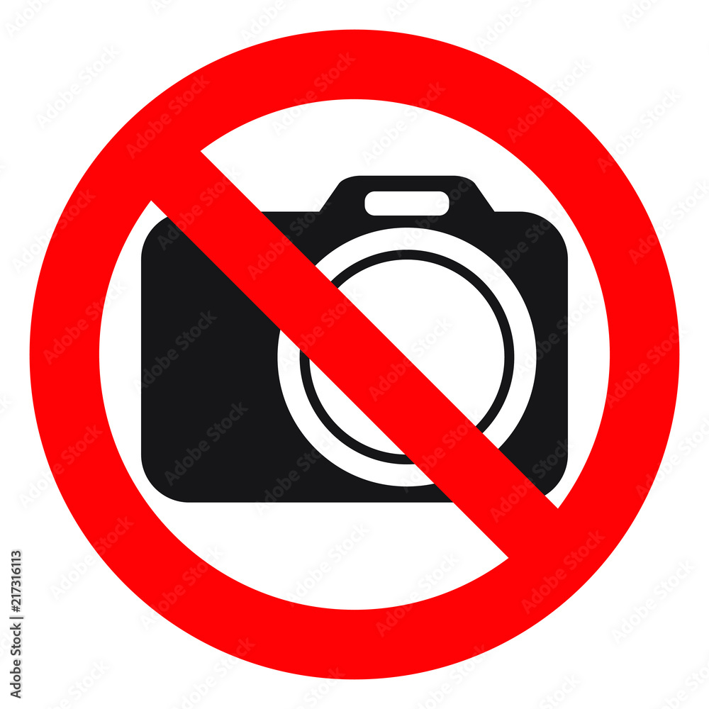 No cameras allowed sign. Red prohibition no camera sign. No taking ...