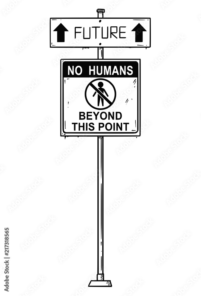 Vector artistic pen and ink drawing of traffic arrow sign with future ...