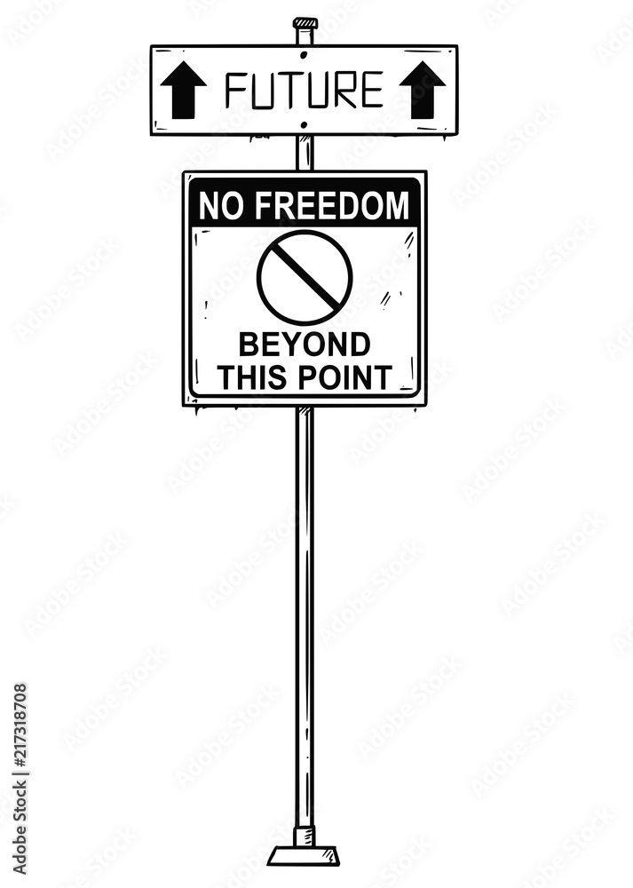 Vector artistic pen and ink drawing of traffic arrow sign with future ...