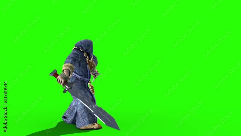 Evil Monk Attack Sword Dagger Green Screen Back 3D Renderings ...