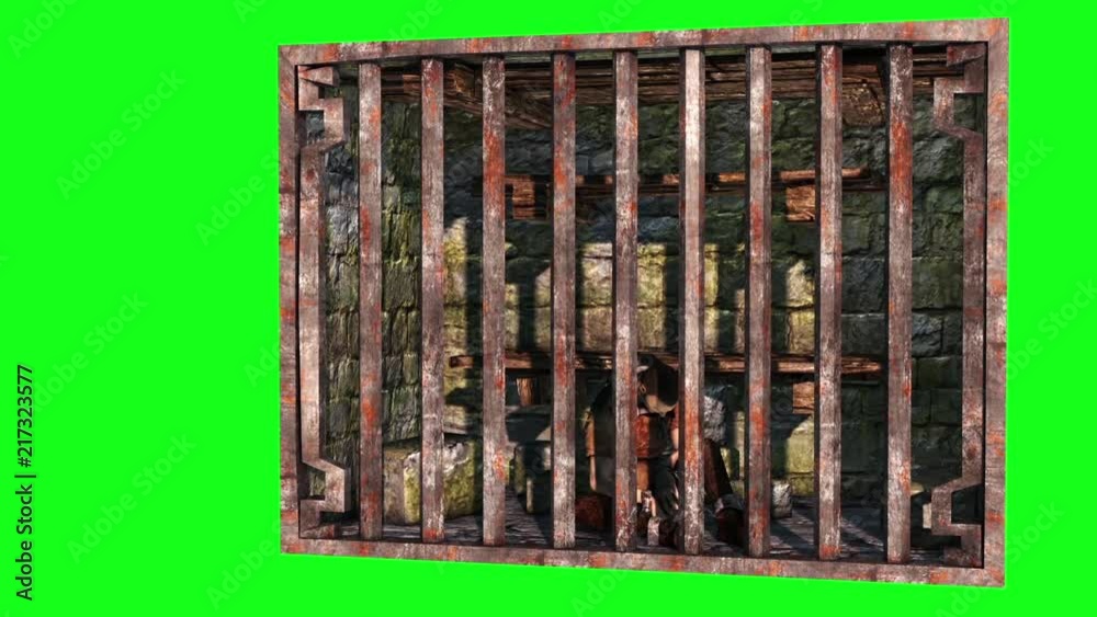 Prison Cage Prisoner Chained Chains Green Screen Loop Front 3D ...
