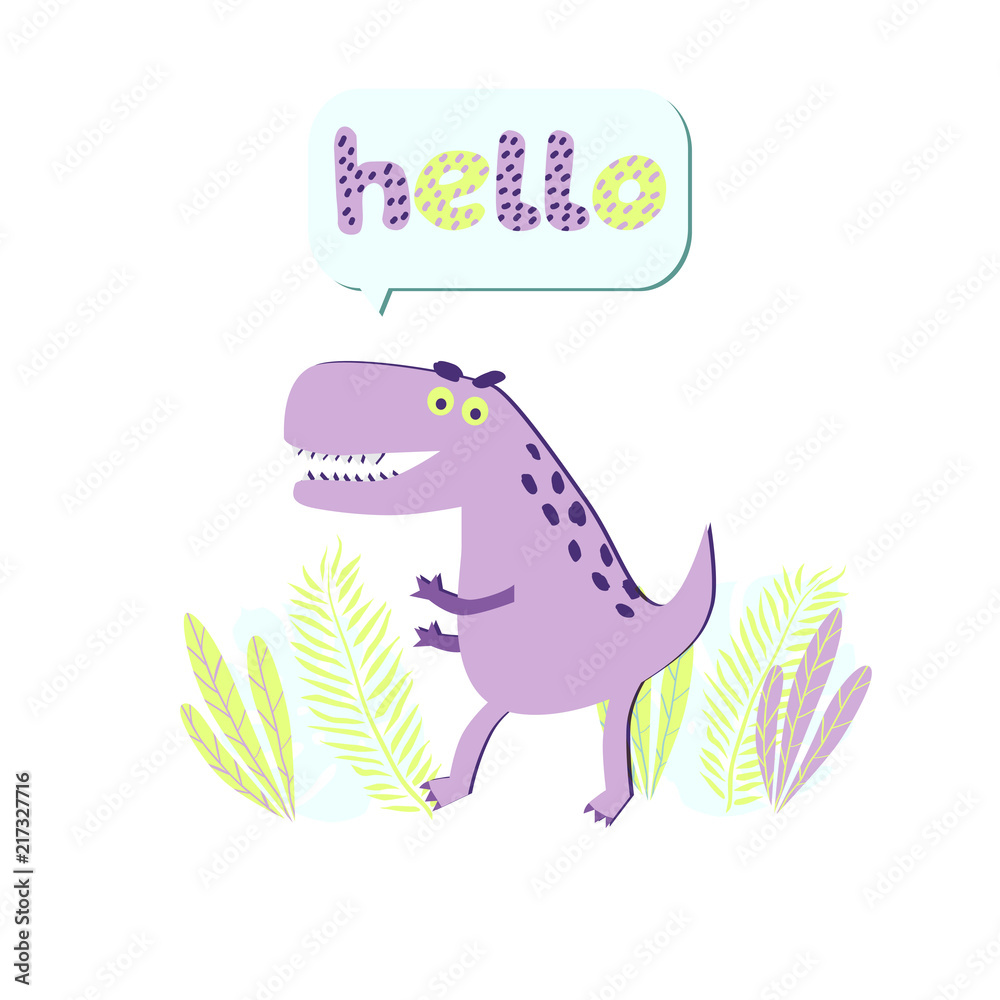Cute dino with quote "Hello" . Vector hand drawn illustration. Stock ...