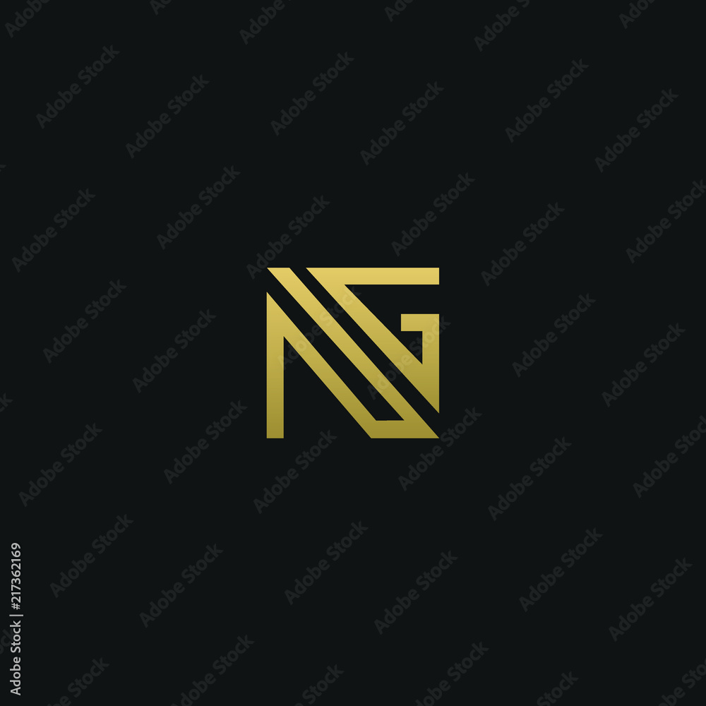 Unique modern elegant NG black and gold color initial based letter icon ...