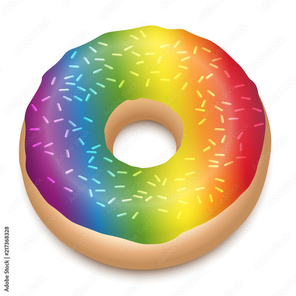 Rainbow colored donut with sprinkles. Isolated vector illustration on ...