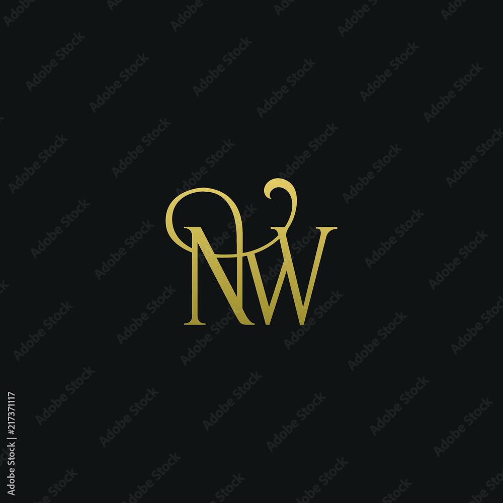 Modern creative elegant NW black and gold color initial based letter ...