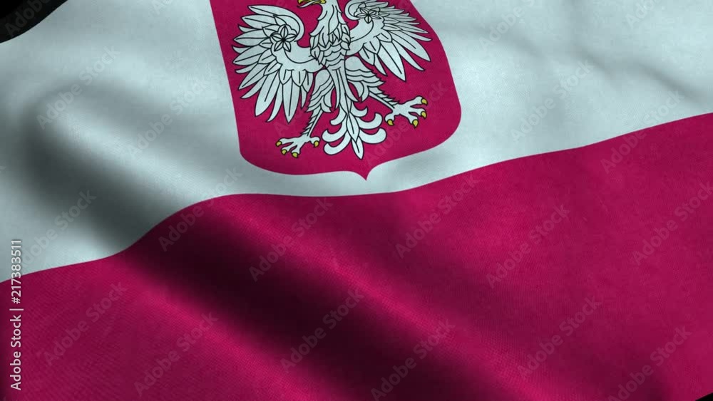Photorealistic 4k Close up of poland flag slow waving with visible ...