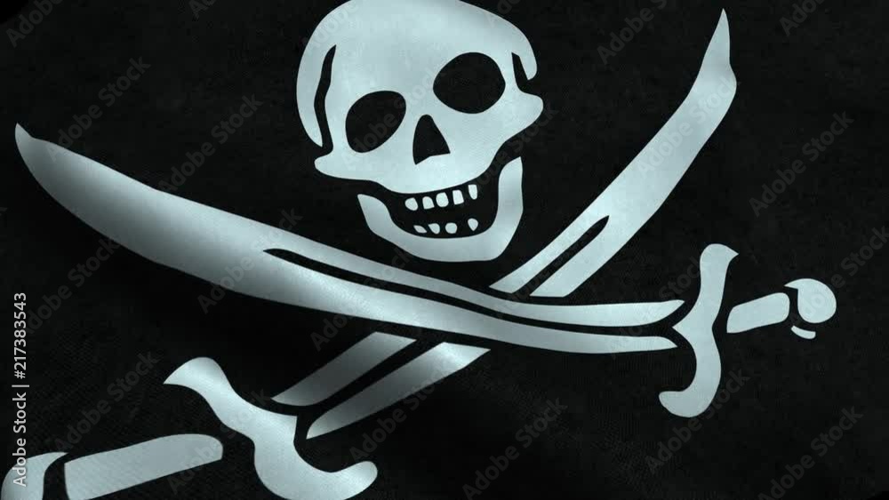 Photorealistic 4k Close up of Pirate flag slow waving with visible ...