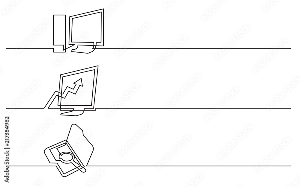 banner design - continuous line drawing of business icons: desktop ...