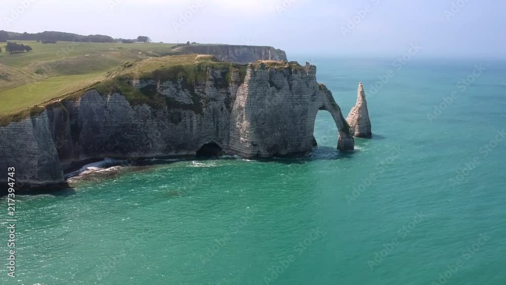 Drone footage of the cliffs (Elephant Cliff) of Étretat, France. Stock ...