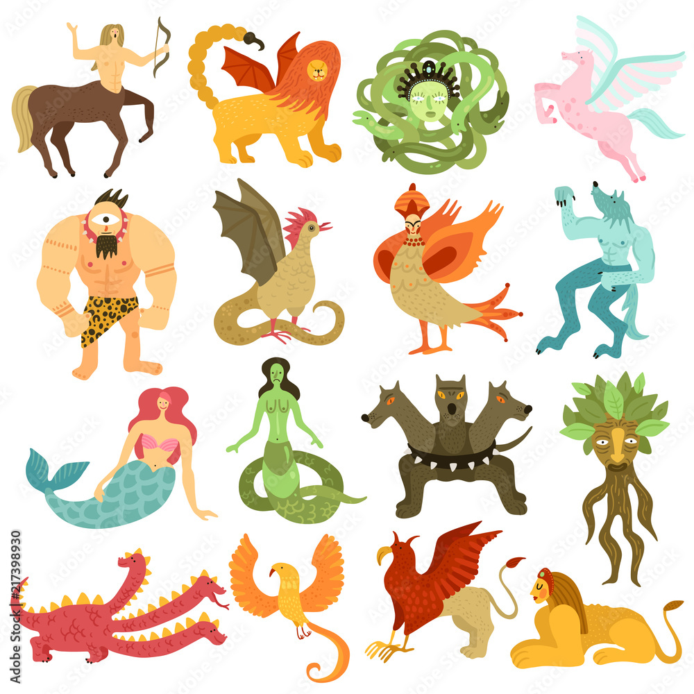 Mythical Creatures Set Stock Vector | Adobe Stock