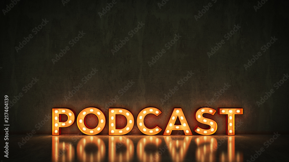 Neon Sign on Brick Wall background - Podcast. 3d rendering Stock ...