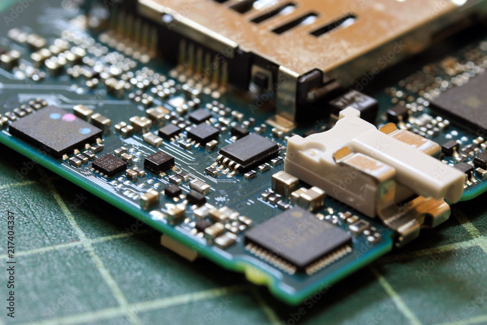 Electronics background technology close up of the green kit circuit ...