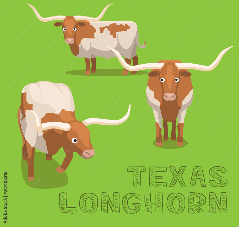 Cow Texas Longhorn Cartoon Vector Illustration Stock Vector | Adobe Stock
