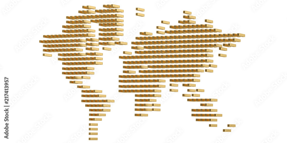 Abstract cuboid world map isolated on white background 3D illustration ...