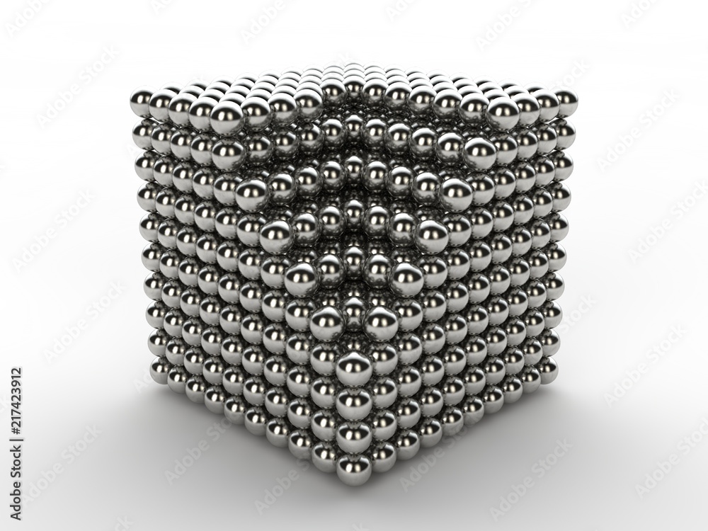 Neocube. Illustration of a variety of metal balls in the shape of a ...