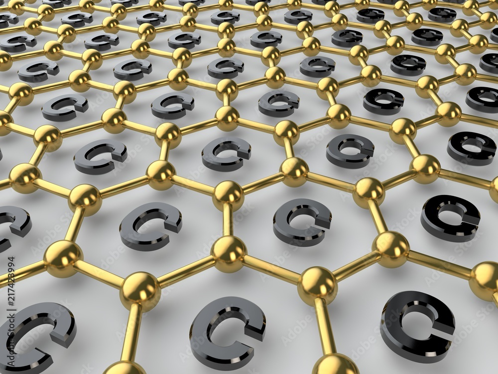 Illustration of a gold crystal lattice graphene, the graphene film with ...