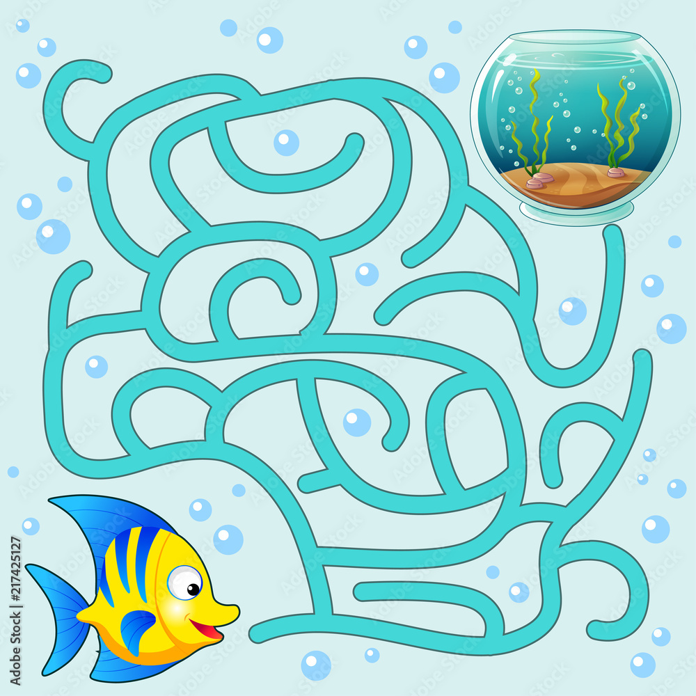 Help fish find path to aquarium. Labyrinth. Maze game for kids Stock ...