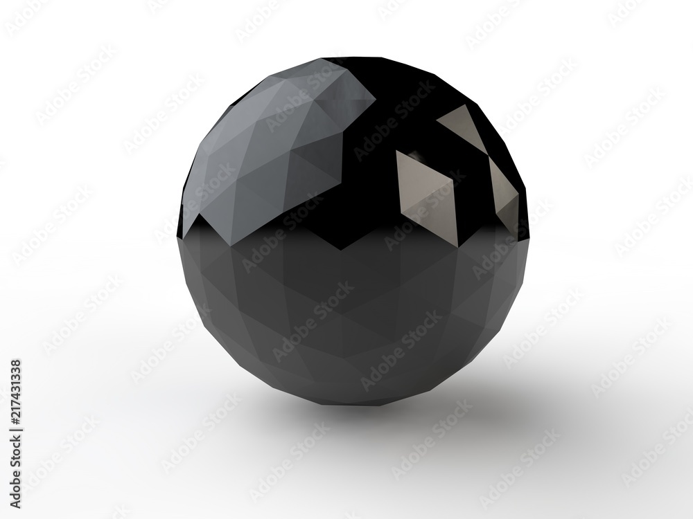 Black polygon sphere, with triangular elements - polygons reflect light ...