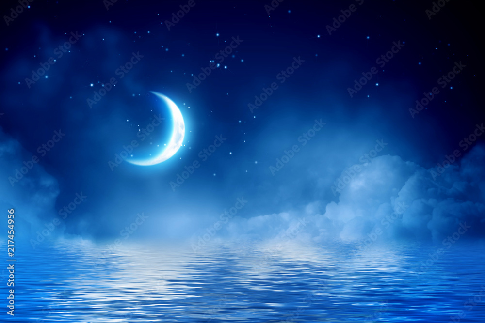 Half moon in starry sky Stock Photo | Adobe Stock