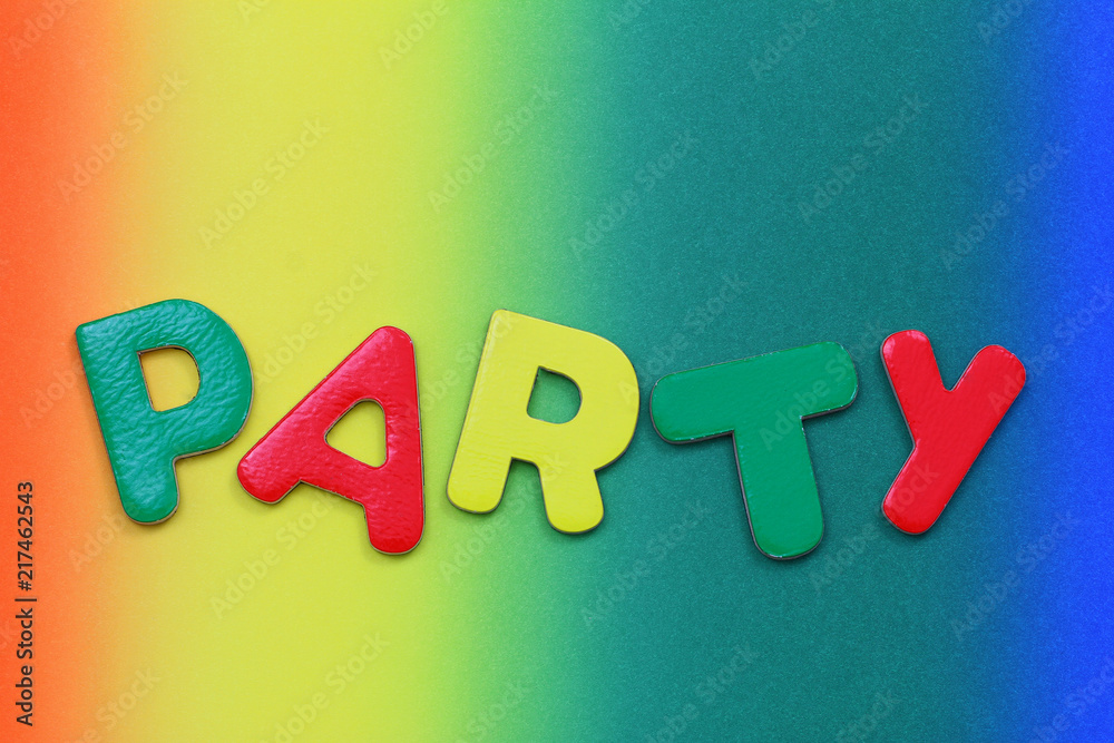 Word party written with colorful letters on vivid background Stock ...