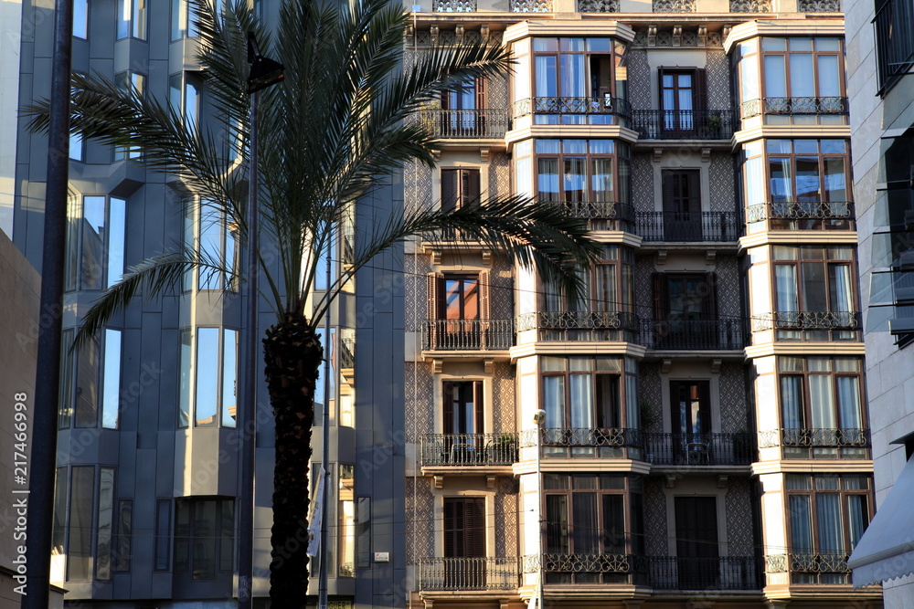Edificio balcones glorietas y palmera Stock Photo | Adobe Stock
