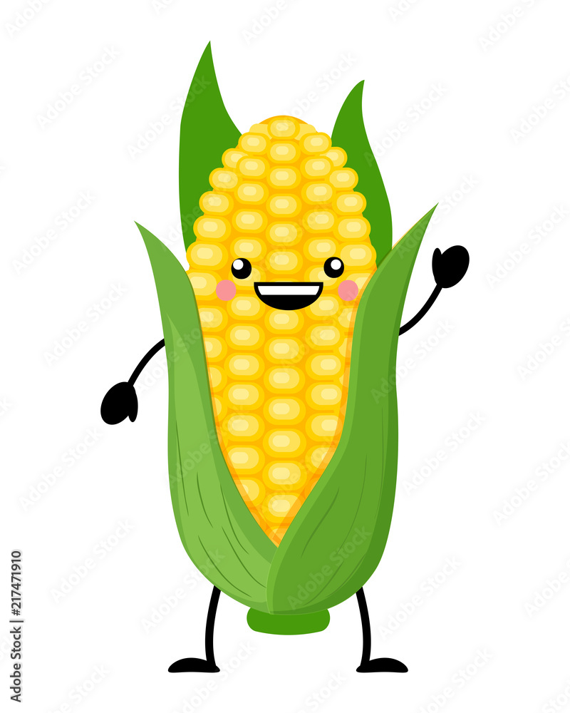 Kawaii cartoon corn vector illustration isolated on white backg Stock ...